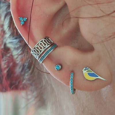 Blue Tit Bird Stud Earrings in Sterling Silver, Sterling Silver Blue ...