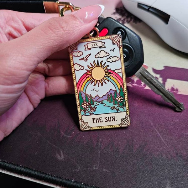 Tarot Card Keychain - Moon Sun Star Strength - Enamel Keychain / Key ...