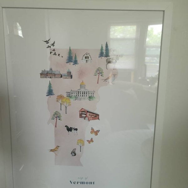 Vermont Illustrated Watercolor State Map Art Print | Map Poster, Travel ...