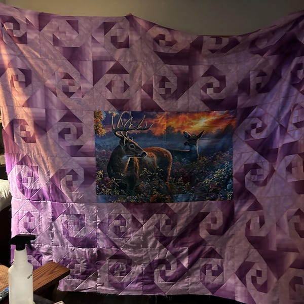 Vintage Hoffman Fabric, Woodblocks, Trees, Leaves & Grids in Purple ...