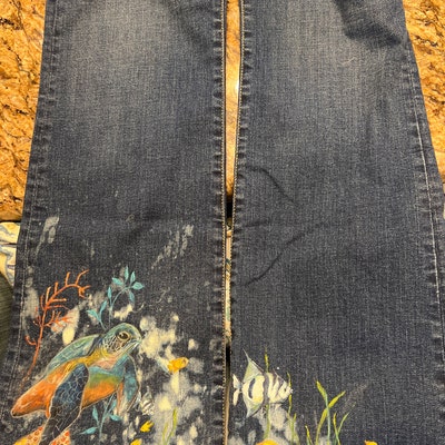 Painted Jeans Hand Painted Koi Fish on Denim Blue Jeans Women's Jeans ...