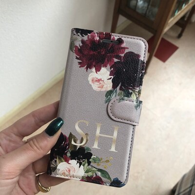 Personalised Initials Custom Wallet Leather Phone Case Floral Fresh ...