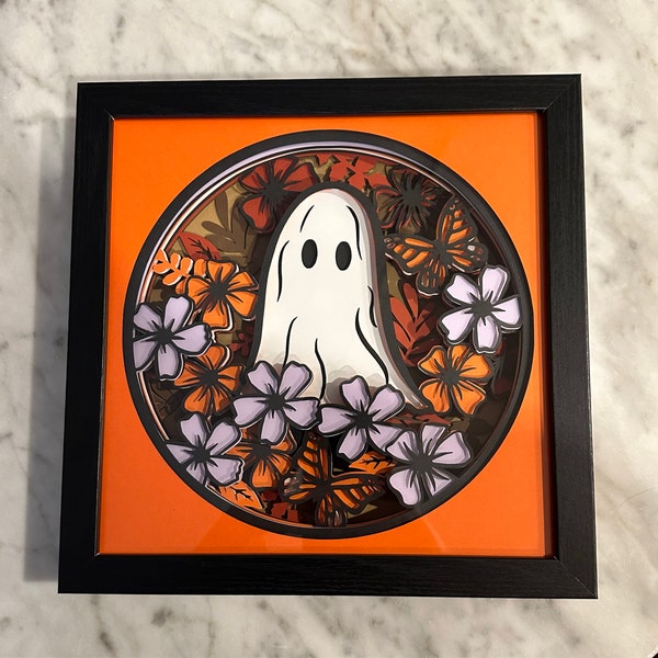 3d Floral Ghost Shadow Box Svg, Cute Ghost Svg, 3d Layered Svg ...