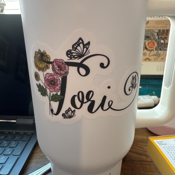 Personalized Birth Flower Sticker Decal Sticker || Custom Name Stickers ...