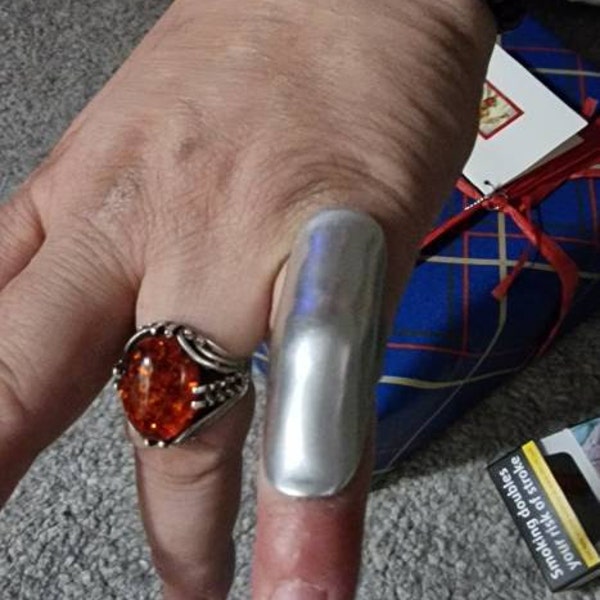 Full Finger Silver Ring Long Statement Chunky Ring Extra Wide Tube Ring ...