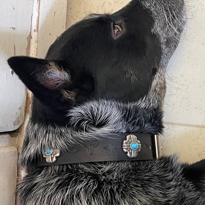 AZTEC Dog Collar, THUNDERBIRD Dog Collar, Hand Tooled Leather, Leather ...