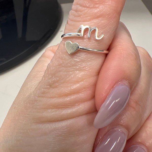 Dainty Initial Heart Ring in Rose Gold, Gold, Sterling Silver • Mothers Ring • Cute Anniversary ...