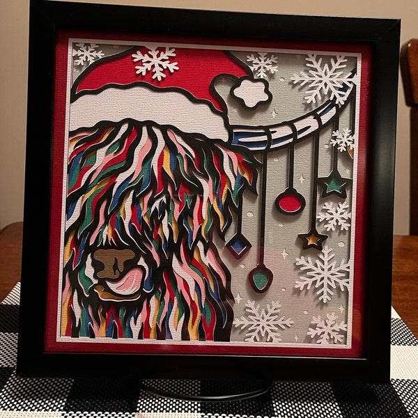 Christmas Highland Cow 3D SVG/ Highland Cow Shadow Box/ Highland Cow ...