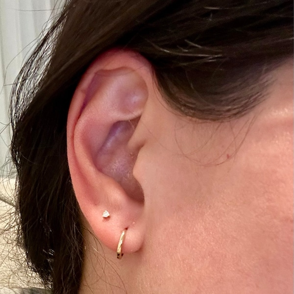 14k Gold Diamond Studs / 3 Prong Mini Diamond Studs / 14k Tiny Diamond ...