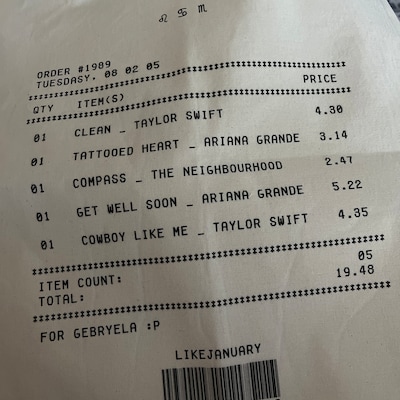 Custom Song Receipt Tote, Customizable Song Playlist Tote Bag, Custom ...