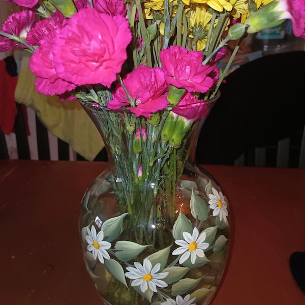 Hand Painted Daisy Glass Pitcher, Floral Pitcher, Iced Tea Pitcher ...