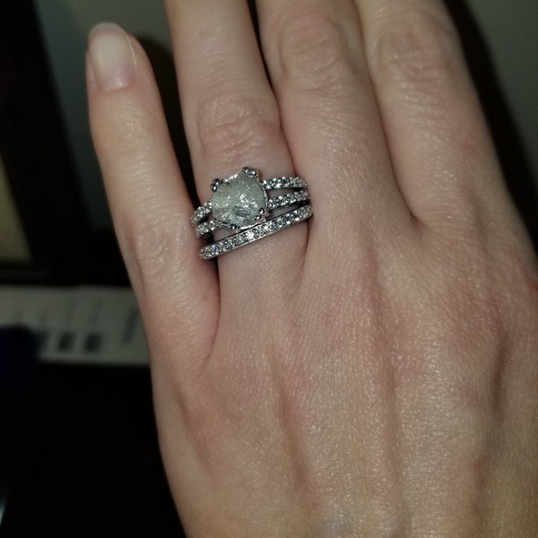 Blue Rose Cut Diamond Ring, Blue Y Rough Diamond Ring, Blue Raw Rose ...