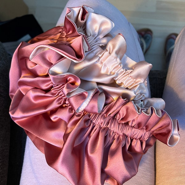 Rose Gold Reversible Mulberry Silk Bonnet: Double Layer Hair Protection ...