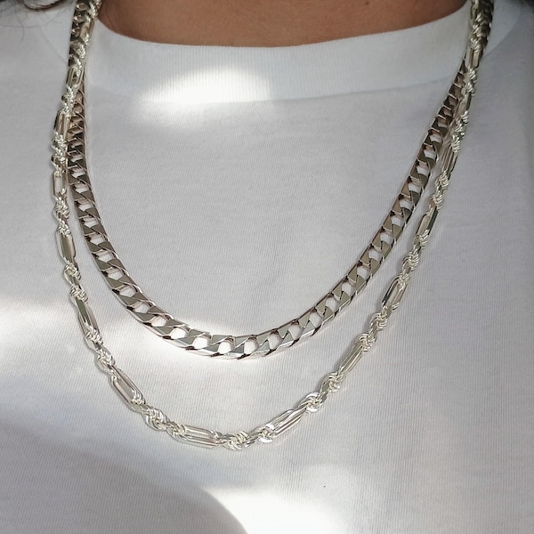 Figarope Chains 925 Sterling Silver Men's Women's Solid Figaro Rope ...