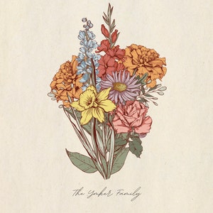 Birth Flower Family Bouquet Digital Art 8x10 Printable File - Etsy