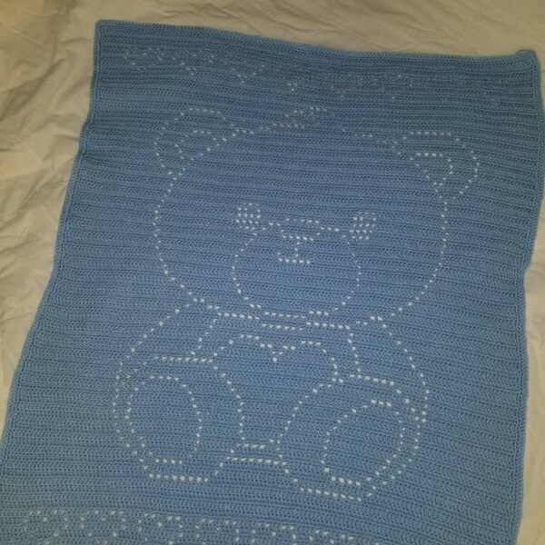 Teddy Bear Filet Crochet Baby Blanket Pattern (PDF Download) - Etsy