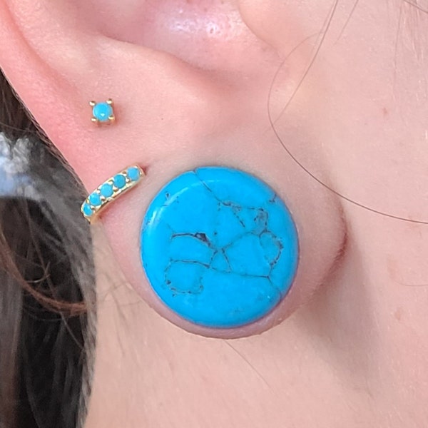 PAIR of Beautiful Turquoise Stone Plugs - Gauges 8g up to 1" (25mm ...