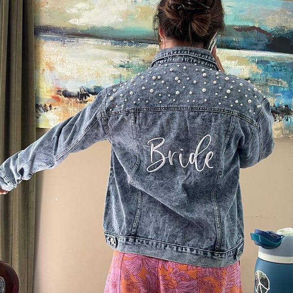 Bride Jean Jacket, Personalized Bridal Jean Jacket, Bride Denim Jacket ...