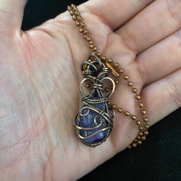 Black Tourmaline Necklace Wire Wrap Pendant Copper Jewelry Tyet Style ...