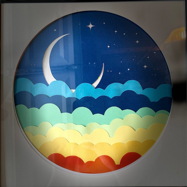 3d Cloudy Night Sky Shadow Box, Files for Cricut, for Silhouette, Paper ...