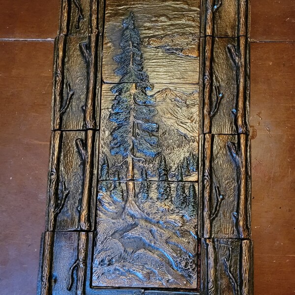 Pine Tree Triple Tile Left Mosaic 8x16 Hand Cast Metal in Montana. You ...