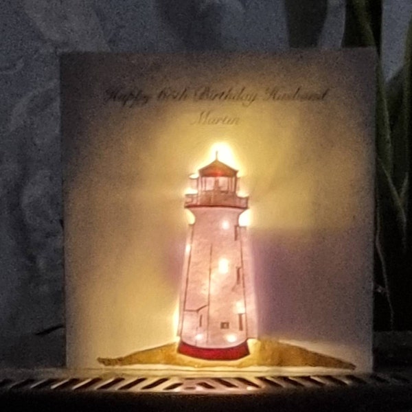 Light up Birthday Card, Lighthouse, Personalised, Handmade Card. Any ...