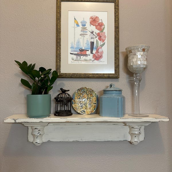 French Country Shelf With Knobs / Distressed Shelf With Knobs / Kitchen ...