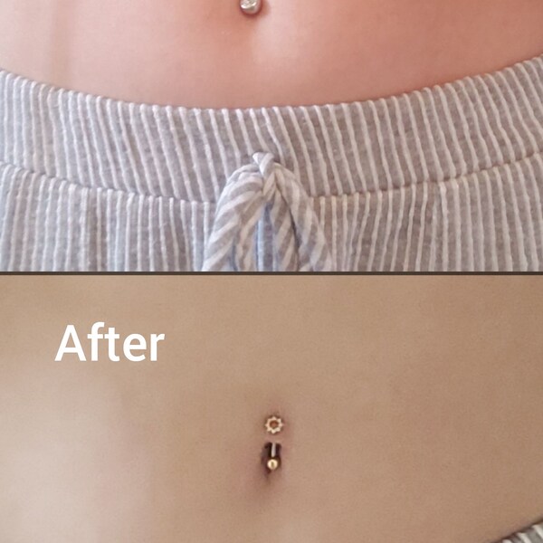 Sunflower Belly Ring • Floating Navel Ring • Dainty Belly Button Ring ...