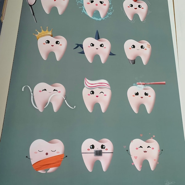 Cute Teeth With Braces Poster Dentist Office Decor Dental Care Teeth ...
