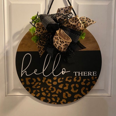 Leopard Hello There Door Hanger, Cheetah Print Round,leopard Decor ...