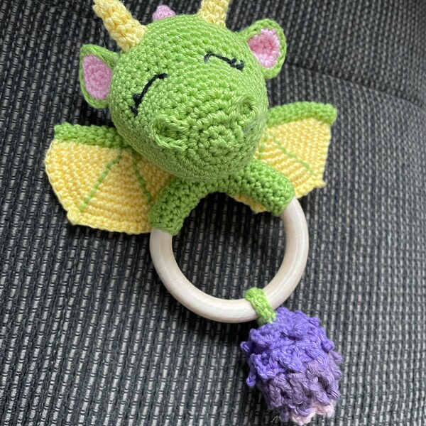 CROCHET PATTERN Dexter the Dragon Amigurumi Teether Rattle Toy Pattern ...