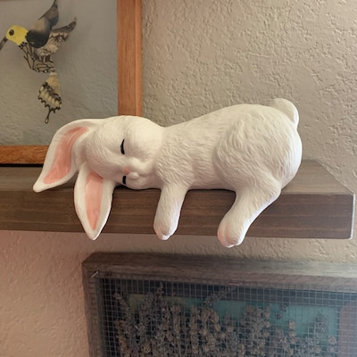 Hand-made Ceramic Sleeping Bunny Rabbit Shelf Sitter 70s Vibe Stoneware ...