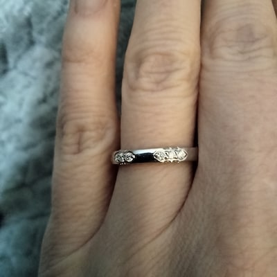 Art Deco Vintage Style Wedding Band, Dainty Round Cut Moissanite ...