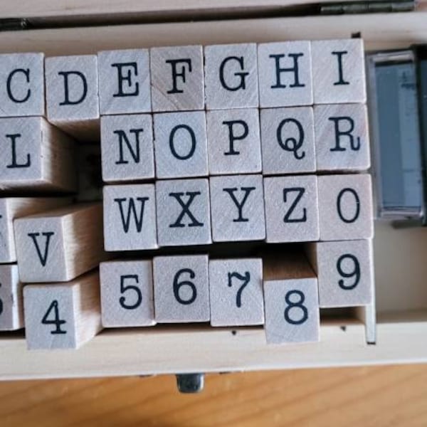 Wooden Rubber Stamp With Ink Pad & Box, 26 Capital Letter Stamps, 10 ...