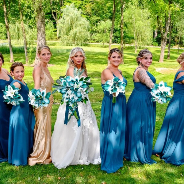 Oasis Teal Collection-build Your Wedding Package-cascade Bouquet Bridal ...