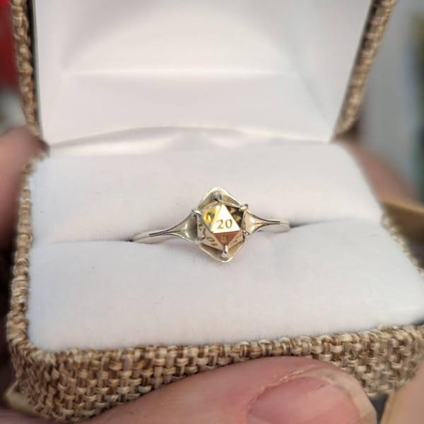 D20 Engagement Ring in Mixed Metals - Sterling Silver or White Gold ...