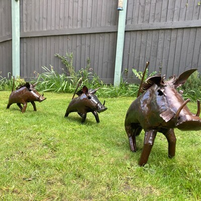 Handcrafted Recycled Metal Warthog Garden Sculpture Reclaimed Materials ...