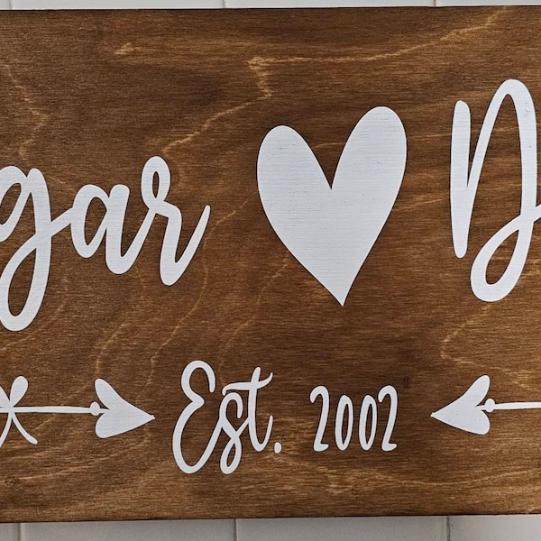 Romantic Couple Name EST Sign With Heart Arrows Personalized Custom ...