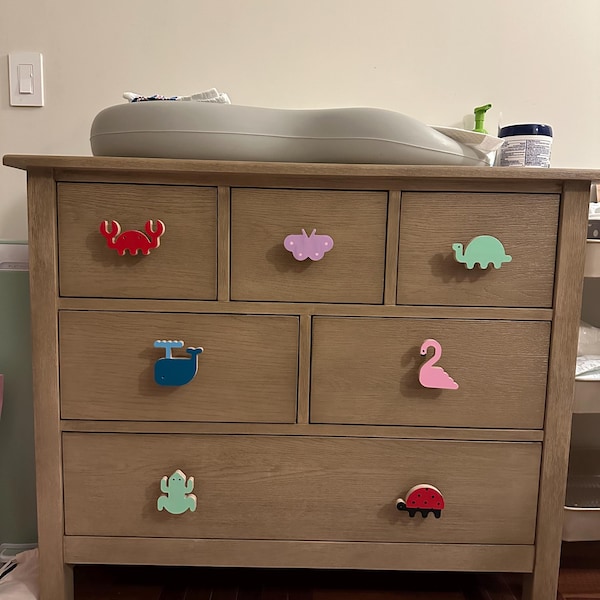 Nursery Dresser Knobs Sea Animals, Kids Drawer Pulls Woodland, Drawer Knob for Dresser in ...