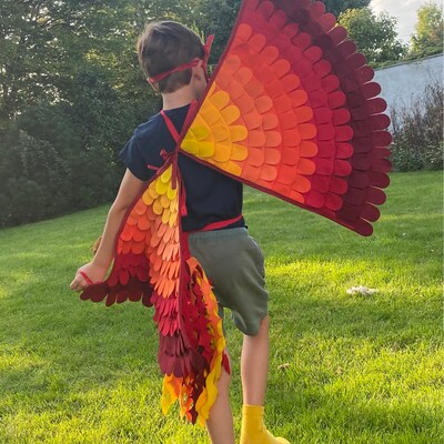 Phoenix Costume Set, 3 Piece / Felt Mask, Flappable Wings and Fiery ...