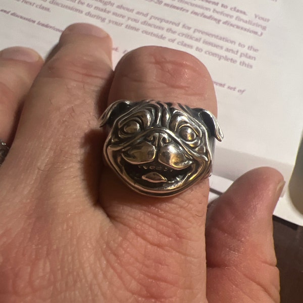 Pug Handmade Sterling Silver Men Ring Dog Pug Ring, Pug Gifts, Pug ...