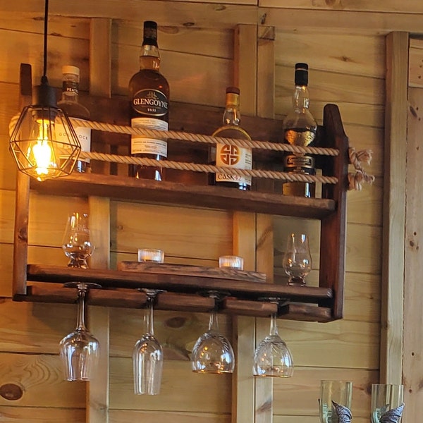 Handcrafted Rustic Wooden Drinks Rack: Wall Mounted Home Bar - Etsy