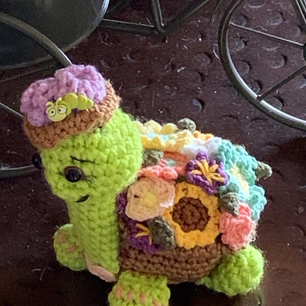 Crochet Pattern Turtle With Flowers, Mother's Day Gift Turtle, Crochet ...