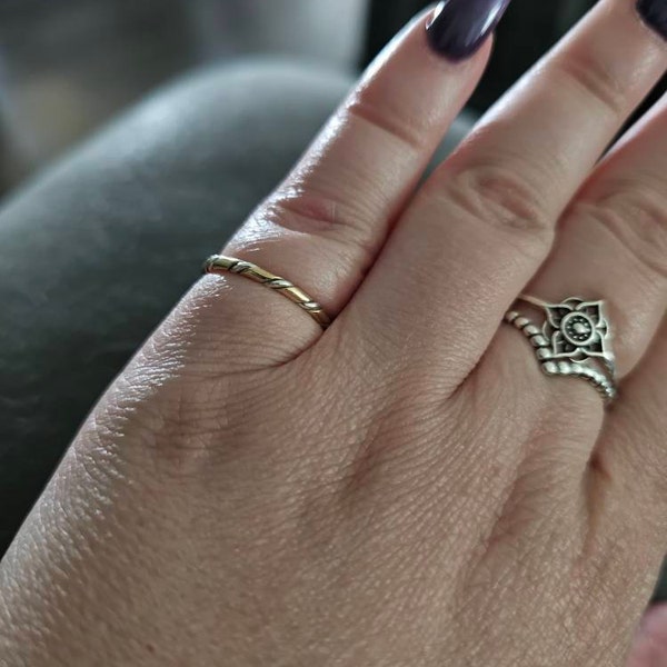 Twisted Ring Sterling Silver 14k Gold-filled Mixed Metal Midi Ring Stacker Ring Two Toned Twist ...