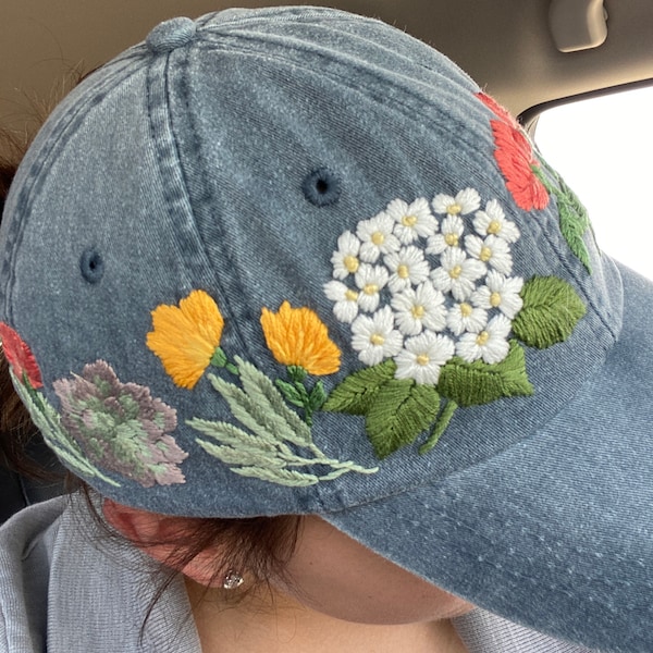 Custom Embroidered Hat, Floral Embroidery Custom Baseball Hat ...
