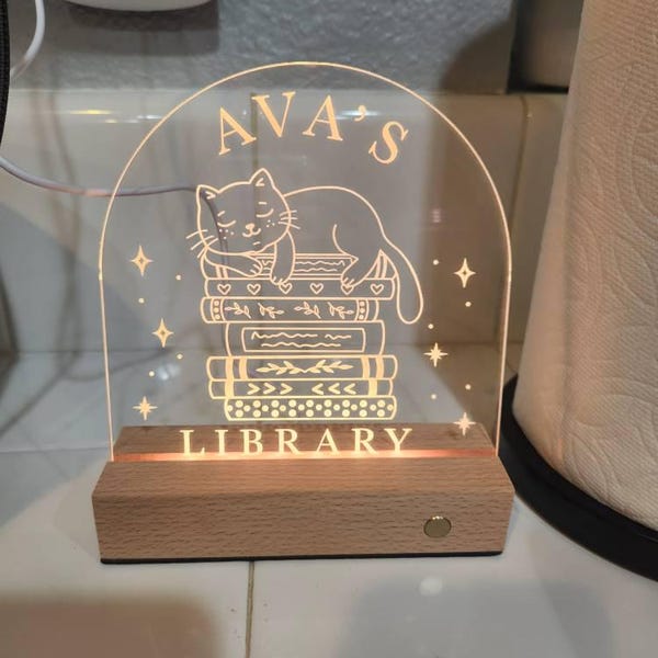 Custom Book Shelf Decor, Personalized Library Sign, LED Light Bookshelf ...