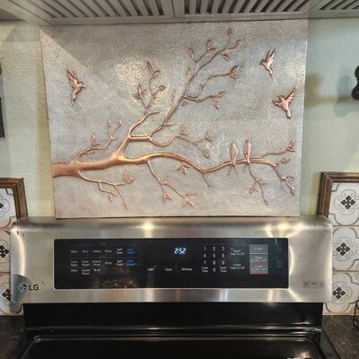 Copper Kitchen Backsplash Tile Mural, Kitchen Says Large Rectangular ...