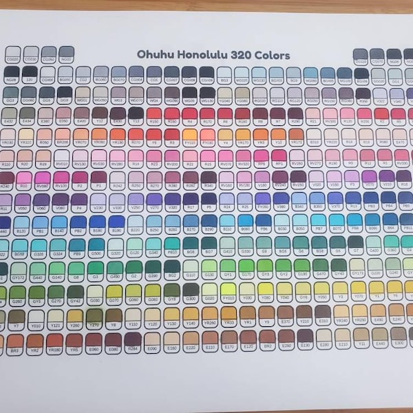 Ohuhu Honolulu 320 Color Swatch Chart Printable Marker Swatch Card ...