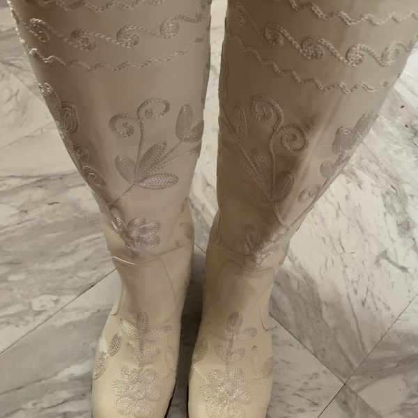 White Cowboy Leather Boots, Suzani Boots, Casual Boots, for Her, Custom ...