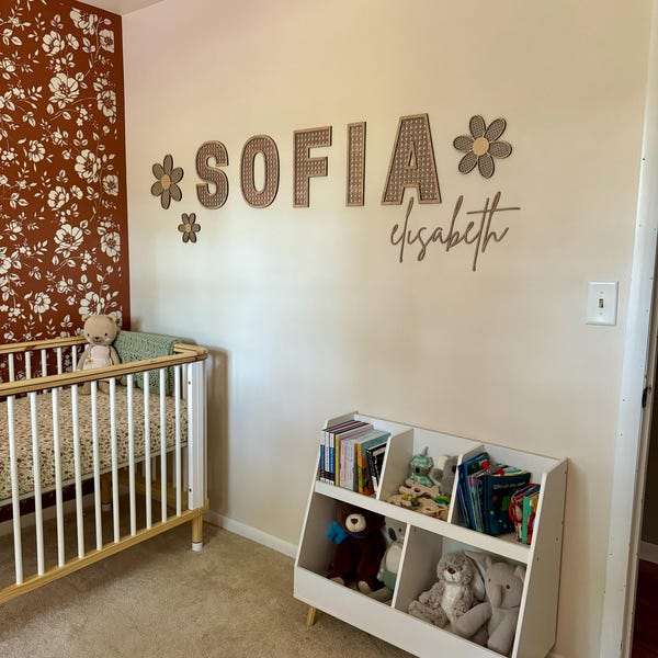 Rattan Daisy Name Sign, Baby Girl Bedroom, Boho Wall Decor, Sister Room ...